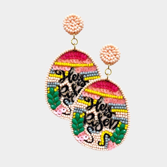Jewelry | He Is Risen Felt Back Sequin Seed Beaded Easter Egg Dangle ...